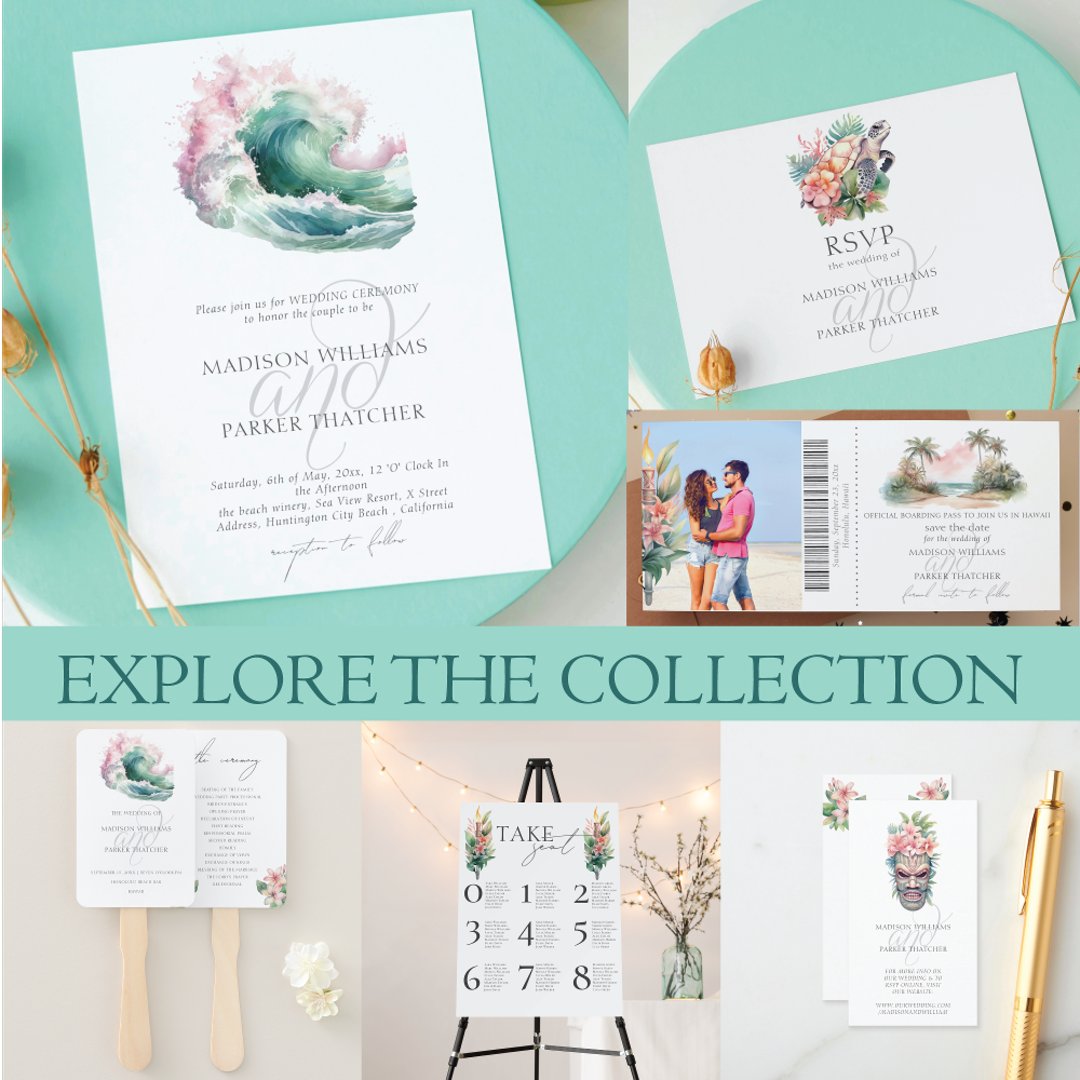 Simple Elegant Tropical Beach Wedding Place Card | Zazzle
