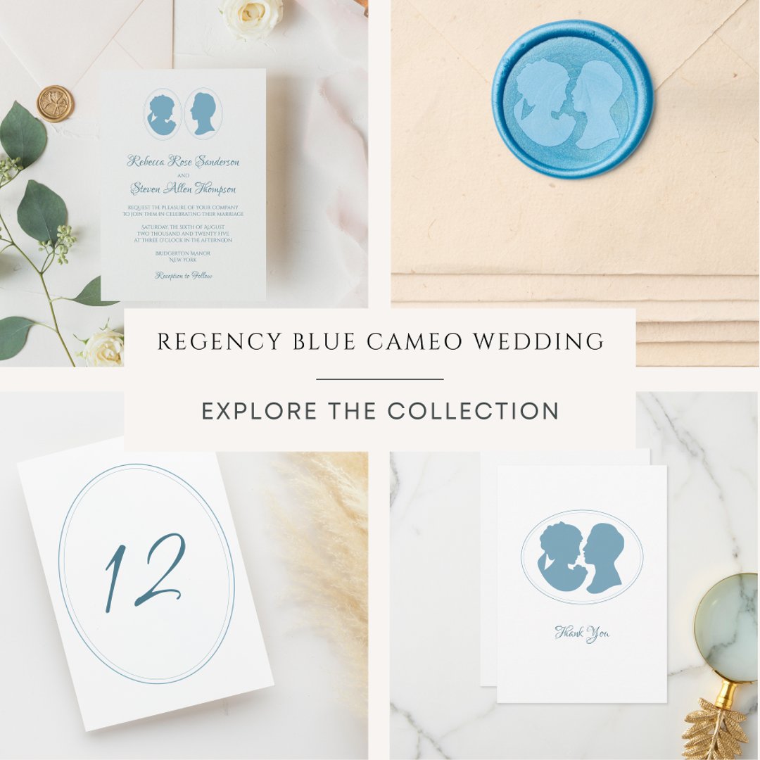 Classic Cameo Regency Blue Wedding Invitation | Zazzle