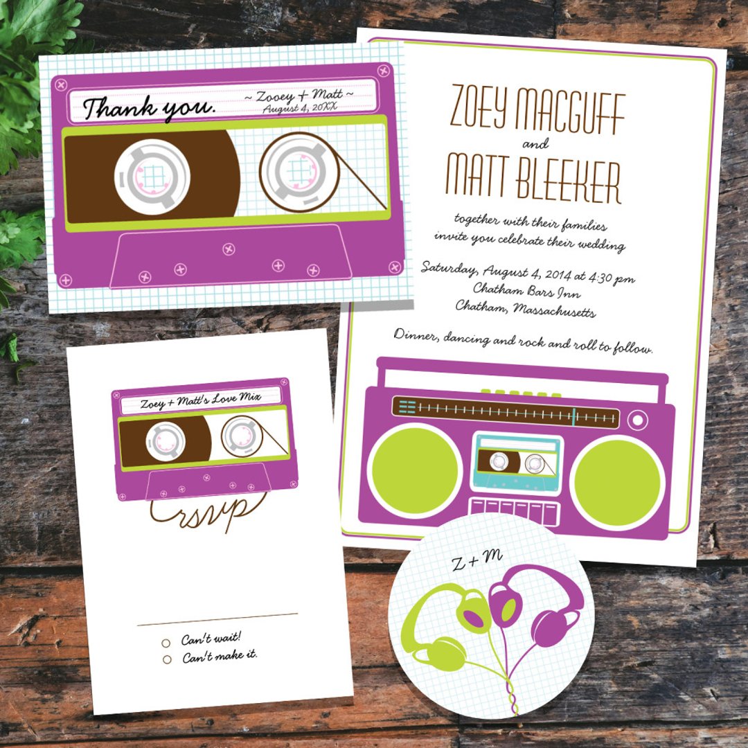 Retro Boombox Indie Mixtape Wedding Red / Black Invitation | Zazzle