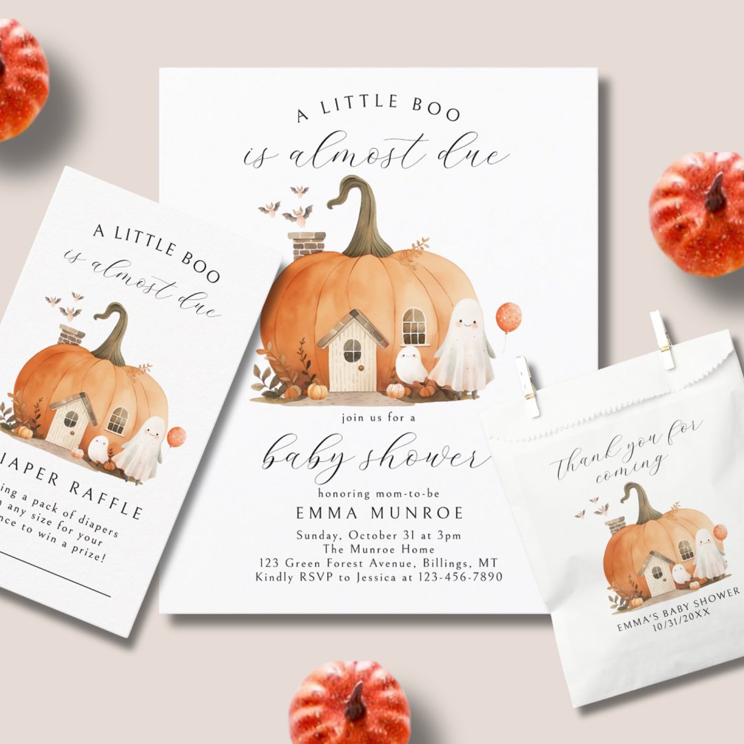 Watercolor A Little Boo Is Almost Due Invitation | Zazzle
