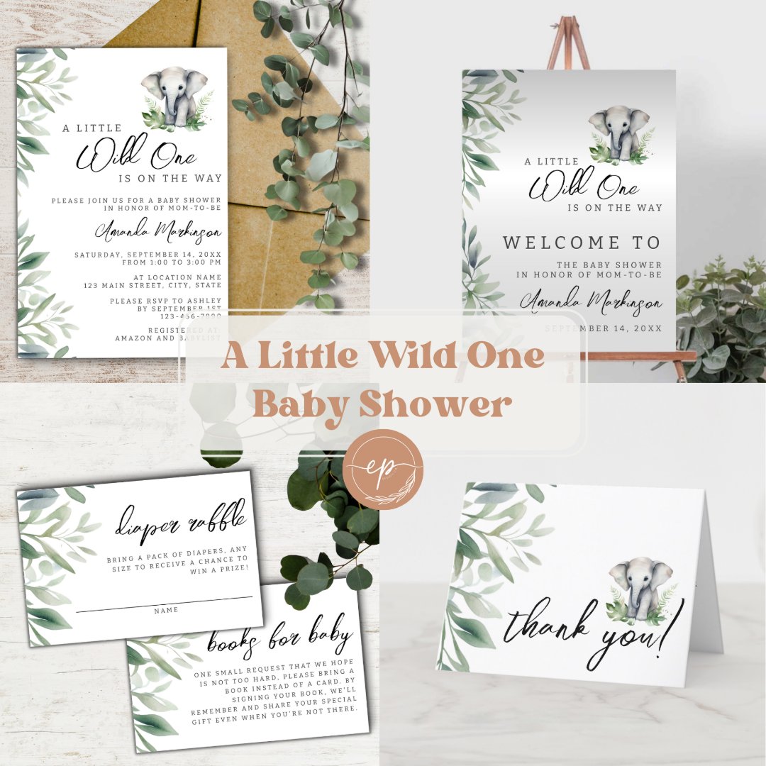 A Little Wild One Safari Elephant Baby Shower Invitation | Zazzle