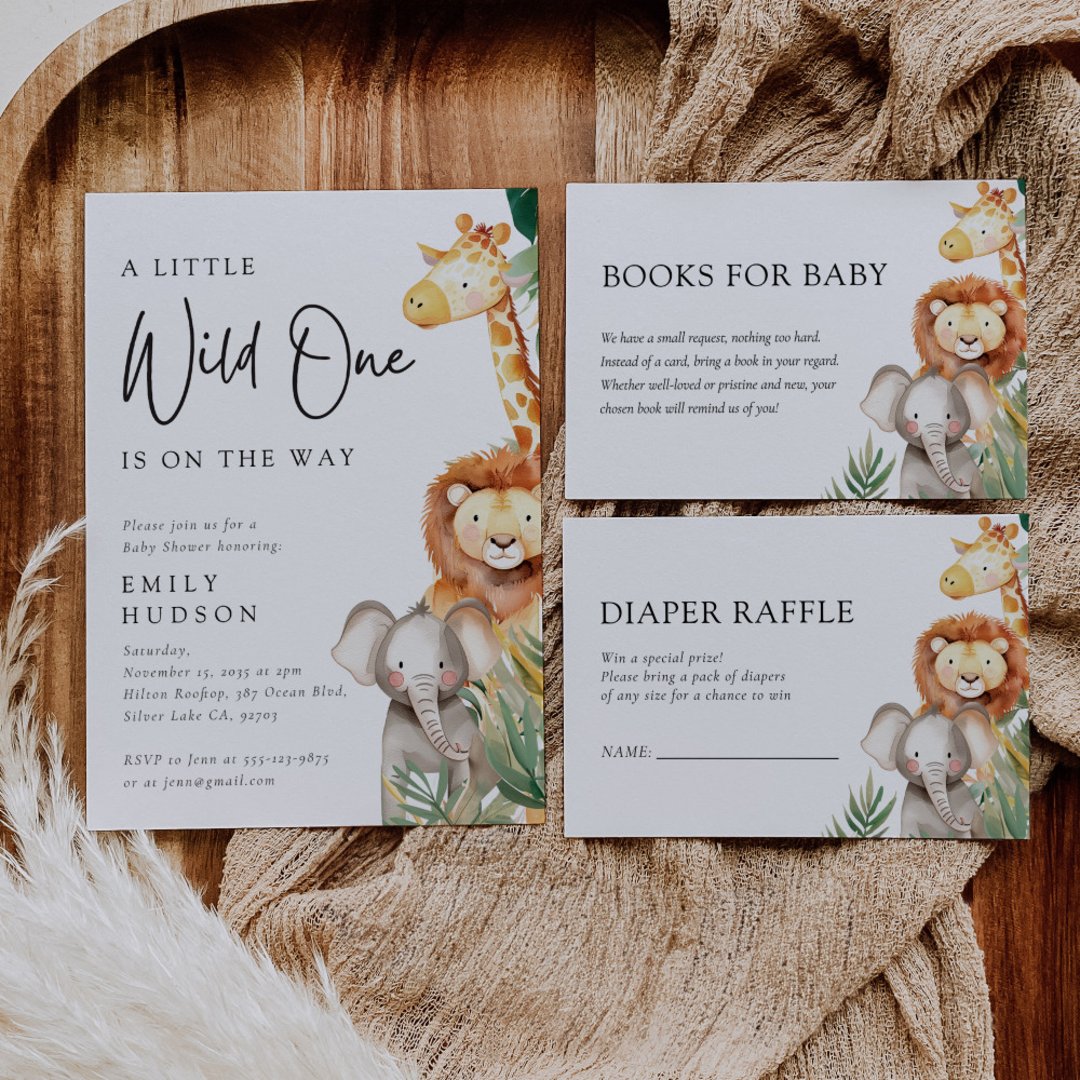 A Little Wild One Safari Baby Shower Diaper Raffle Enclosure Card | Zazzle
