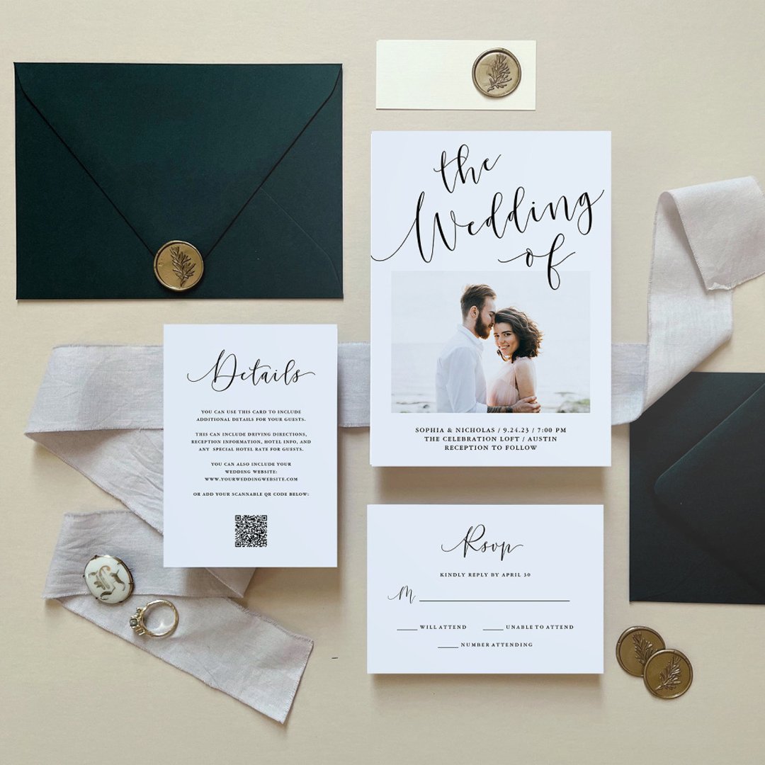 Elegant Romance | Minimalist Two Photo Wedding Invitation | Zazzle