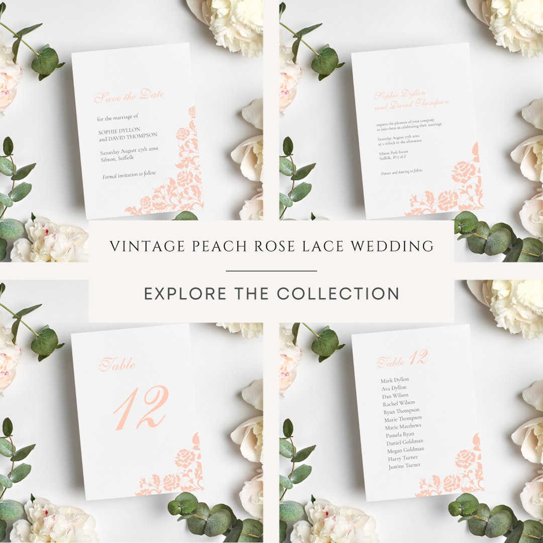 Vintage Peach Rose Lace Seating Chart Wedding Table Number | Zazzle