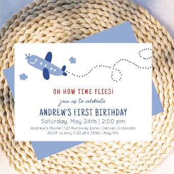 Adorable Airplane How Time Flies Birthday Party Thank You Card | Zazzle