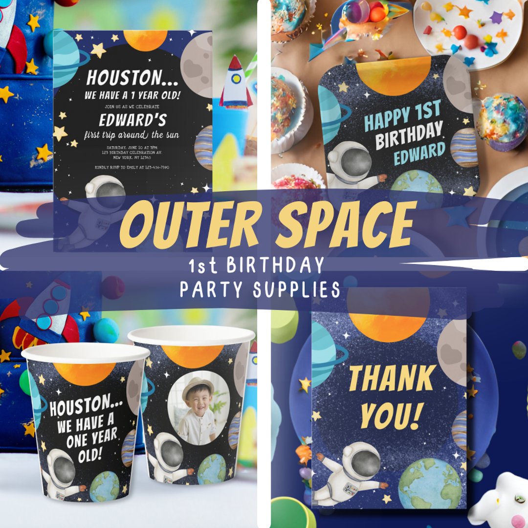 Boy 1st Happy Birthday Planets Space Paper Plates | Zazzle
