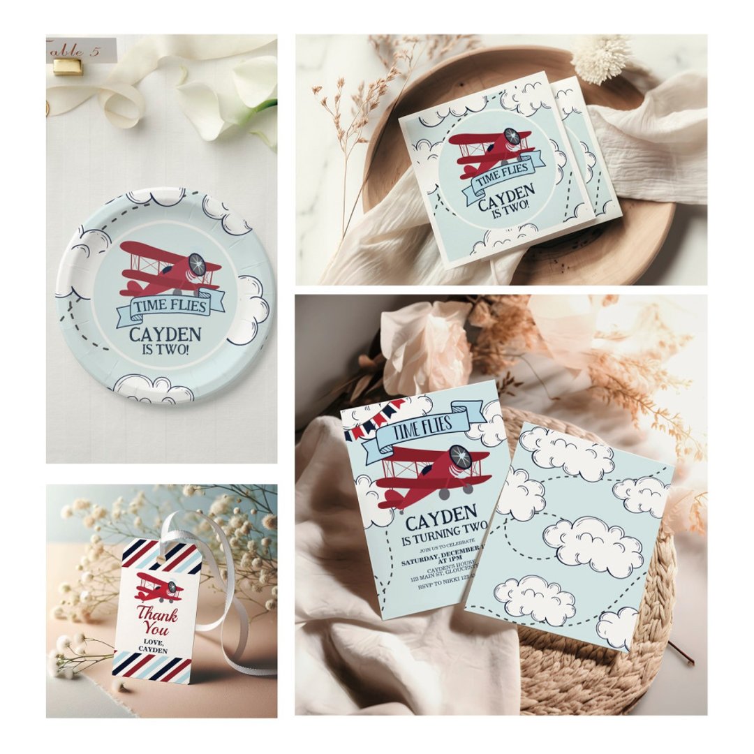 Time Flies Airplane Birthday In Flight Snacks Pedestal Sign | Zazzle