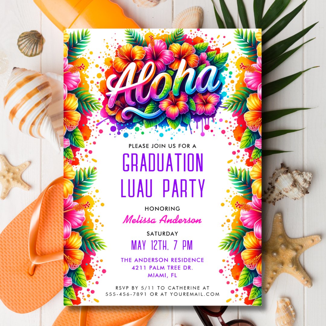 Fun Tropical Aloha Graduation Pool Party Invitation | Zazzle