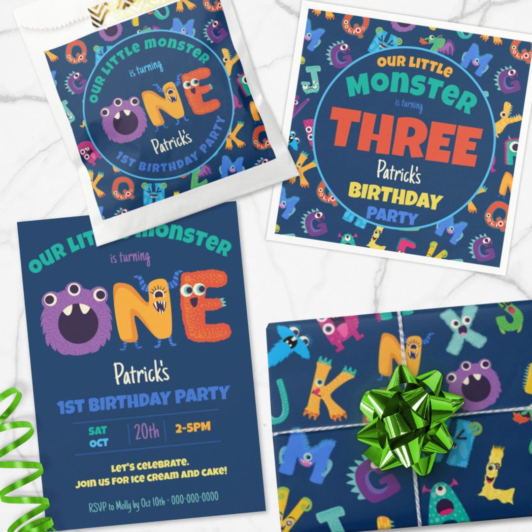 Alphabet Monsters 1st Birthday Our Little Monster Banner | Zazzle