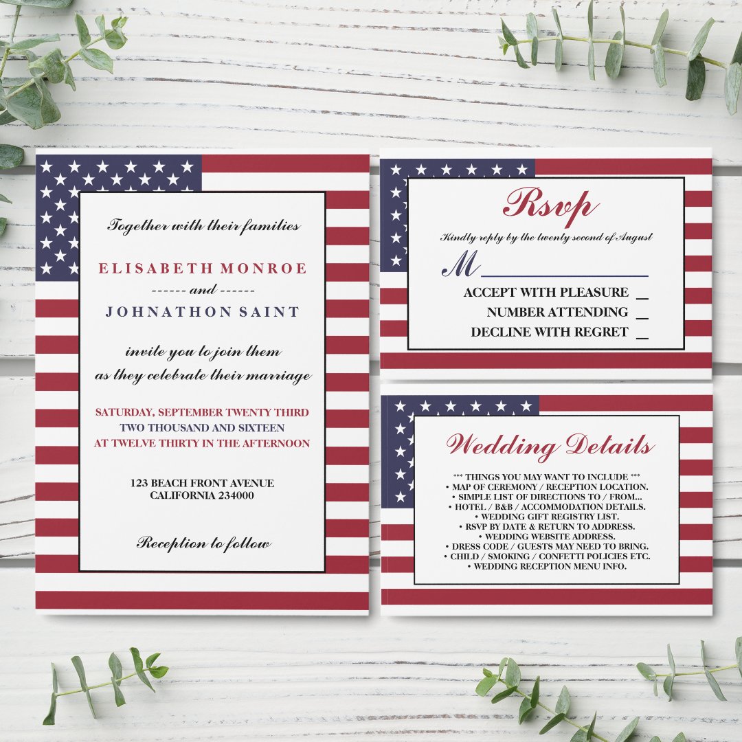 American Flag Wedding Invitation | Zazzle