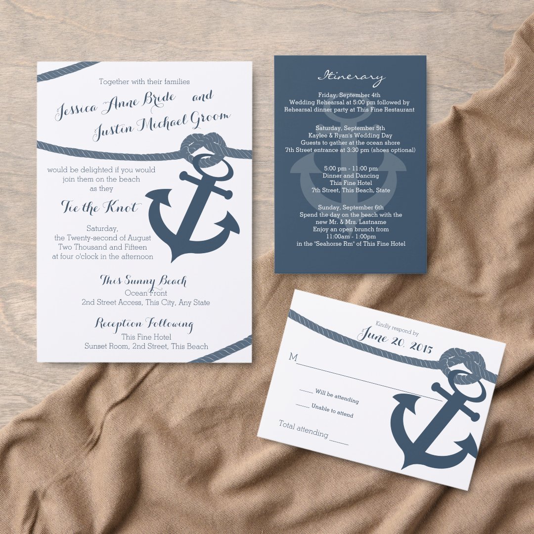 Nautical Rope and Anchor Wedding Invitation | Zazzle
