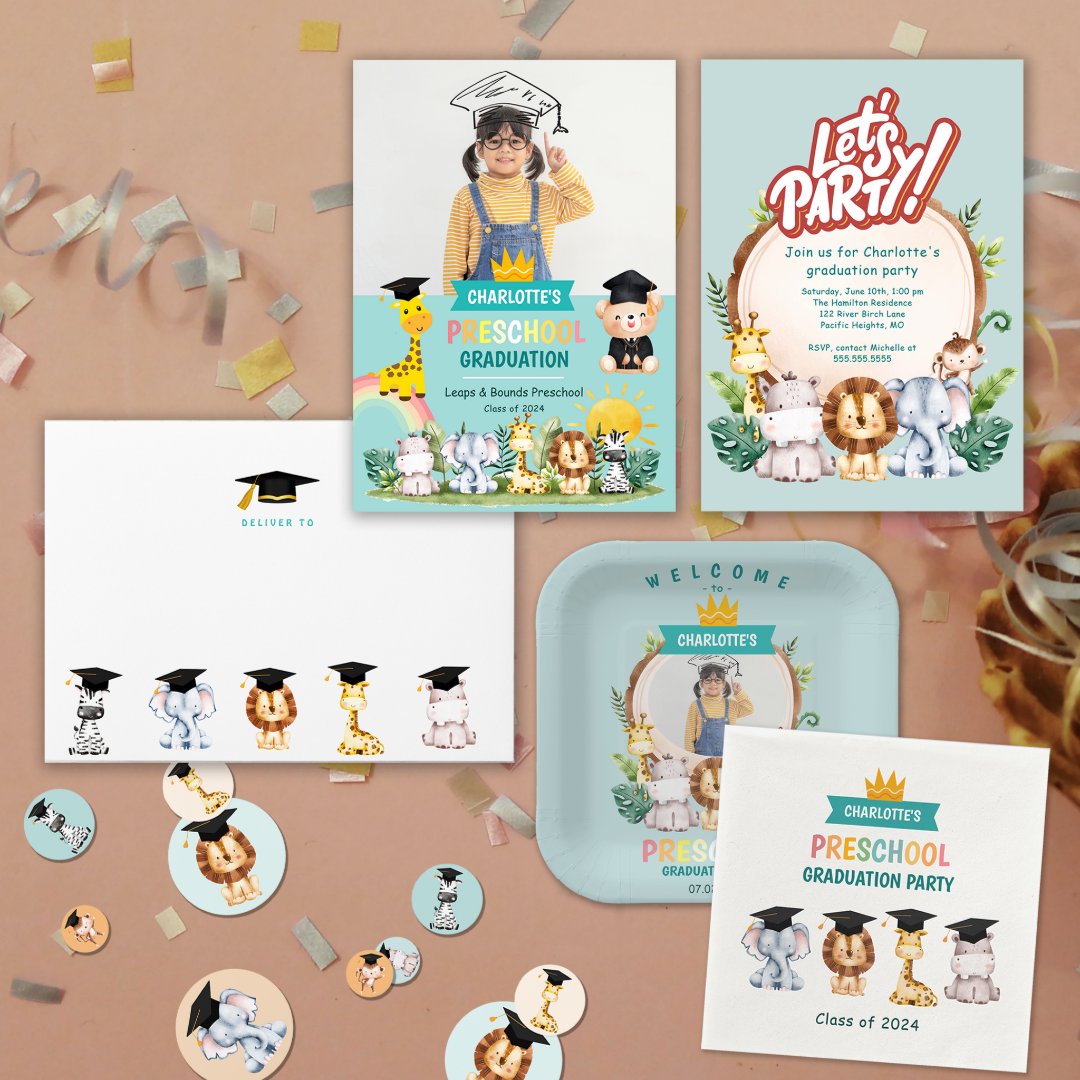 Animal Kid Preschool Photo Graduation Party Invitation | Zazzle