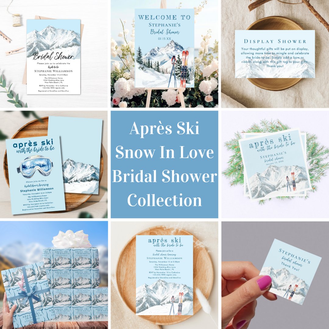 Apres Ski Winter Mountain Watercolor Bridal Shower Invitation | Zazzle