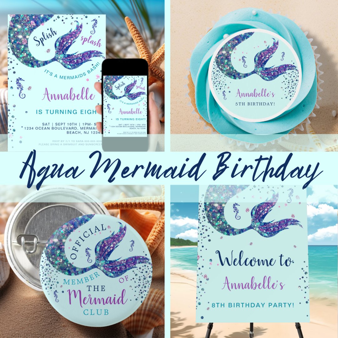Aqua Mermaid Tail Birthday Budget Invitation | Zazzle