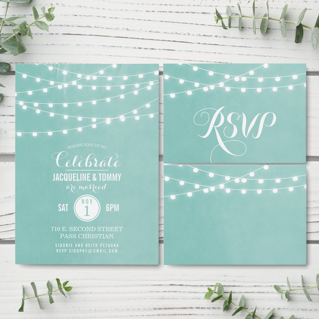 Aqua String Lights Wedding Thank You | Zazzle