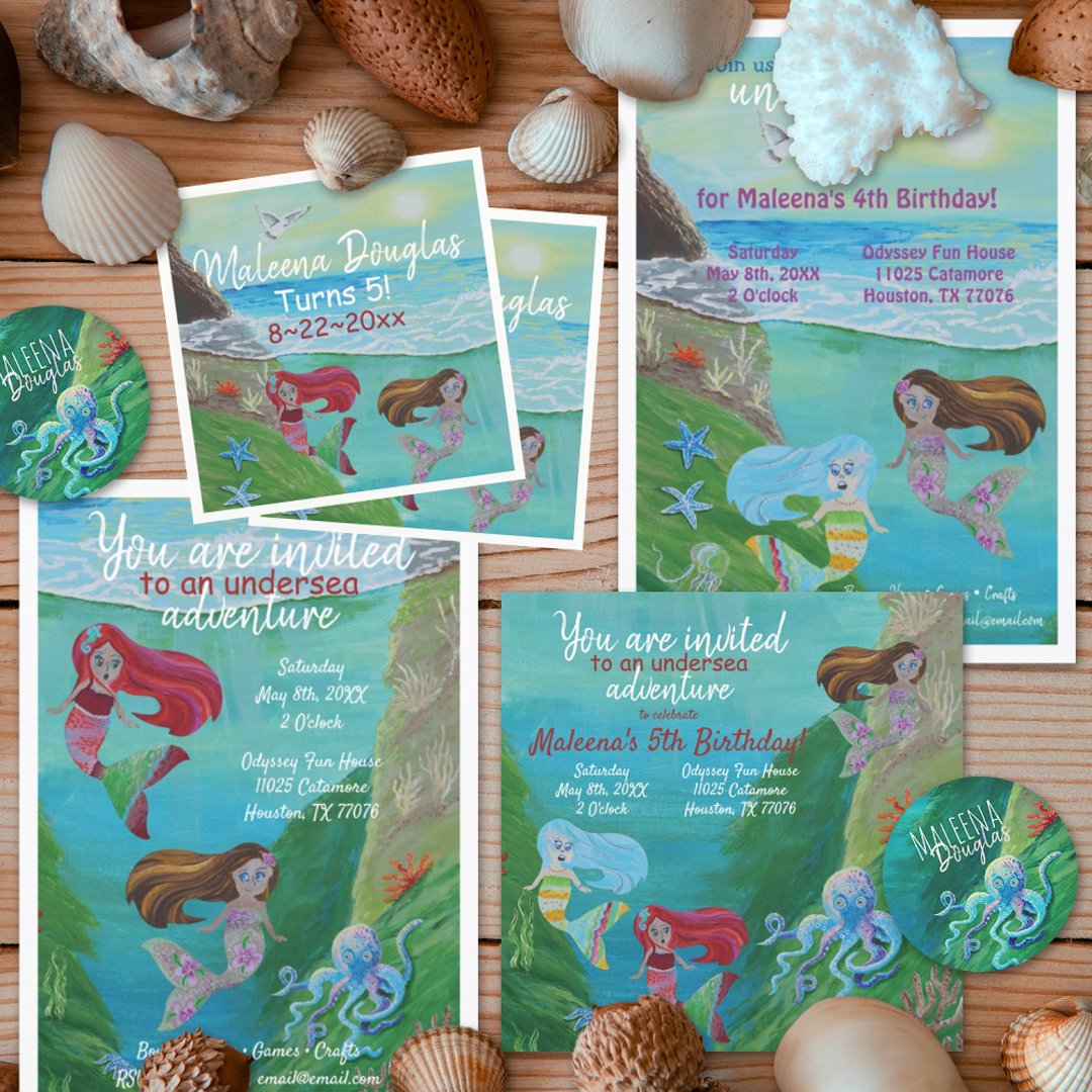 Aquamarine, Pink, Blue Mermaid Birthday Party Invitation | Zazzle