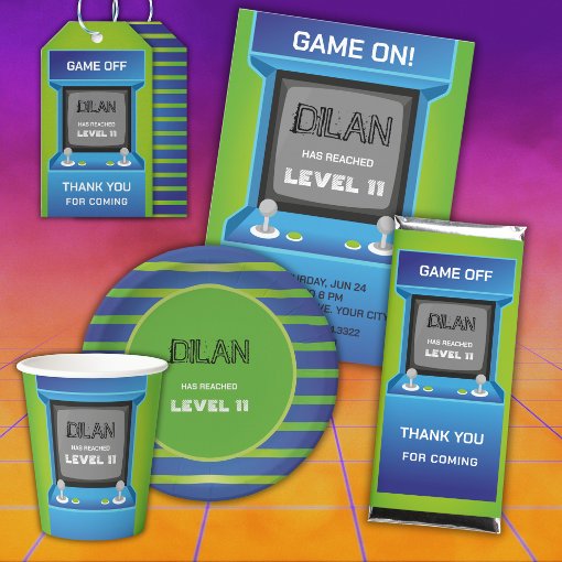 Arcade birthday, gamer birthday invitation napkins | Zazzle