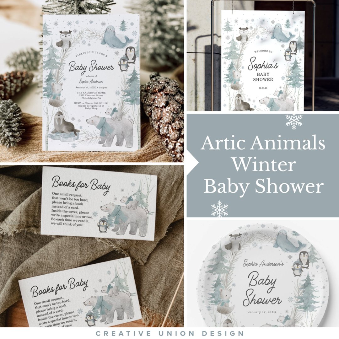 Arctic Animals Winter Baby Shower Custom Sign | Zazzle