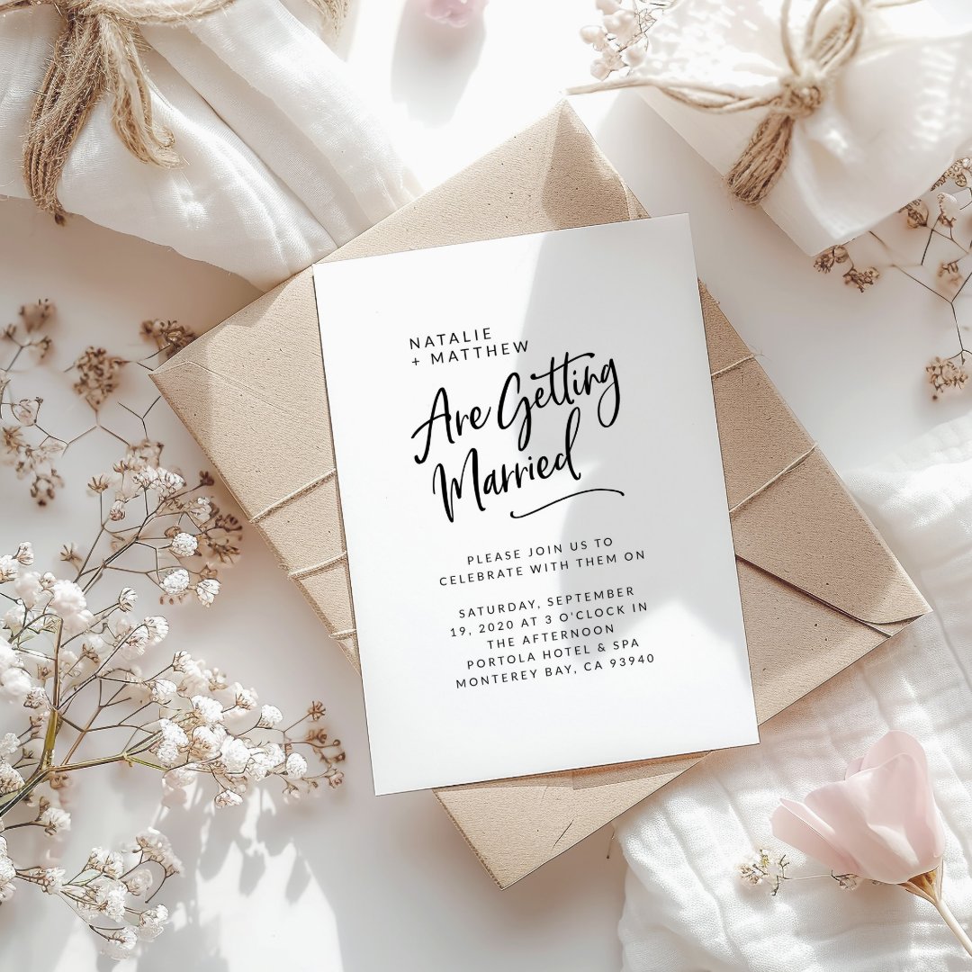 budget We're getting married script wedding Note Card | Zazzle