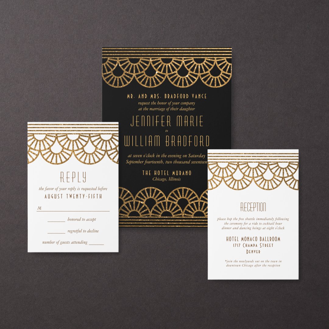 Gold Art Deco Fan Wedding Invitation | Zazzle