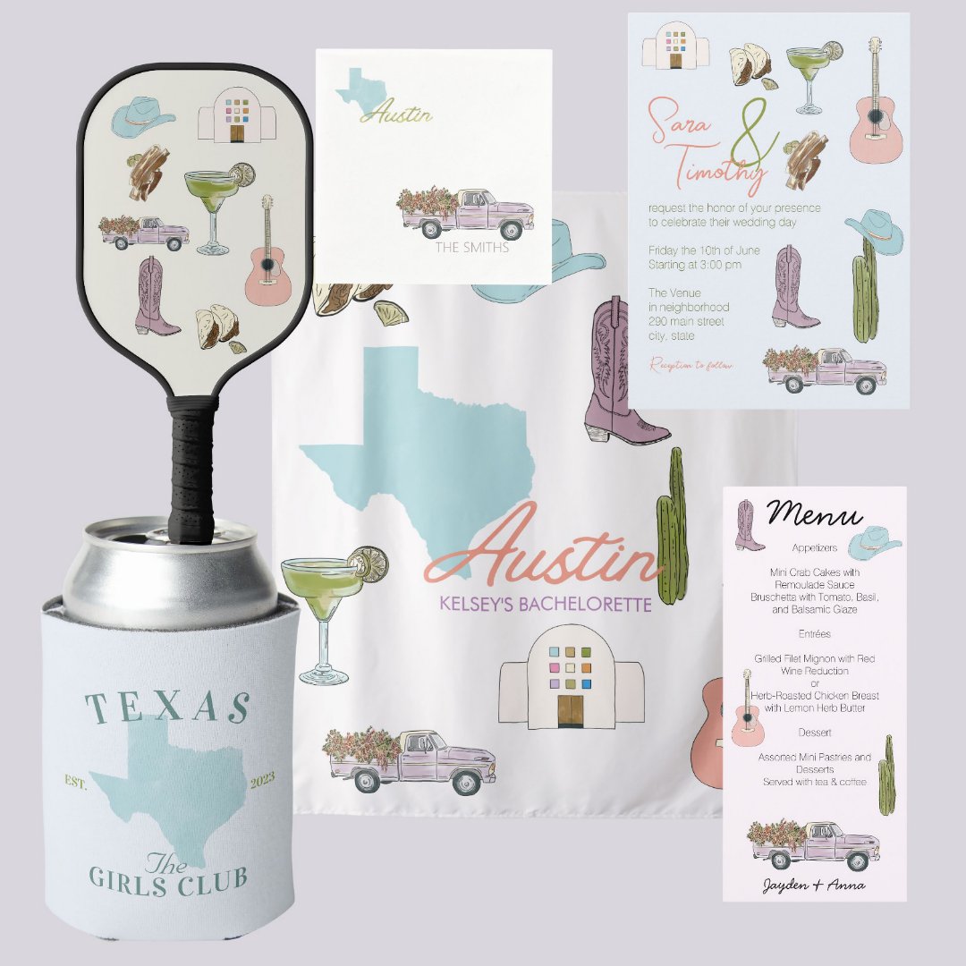 Austin, Texas save the date with drawings Invitation | Zazzle