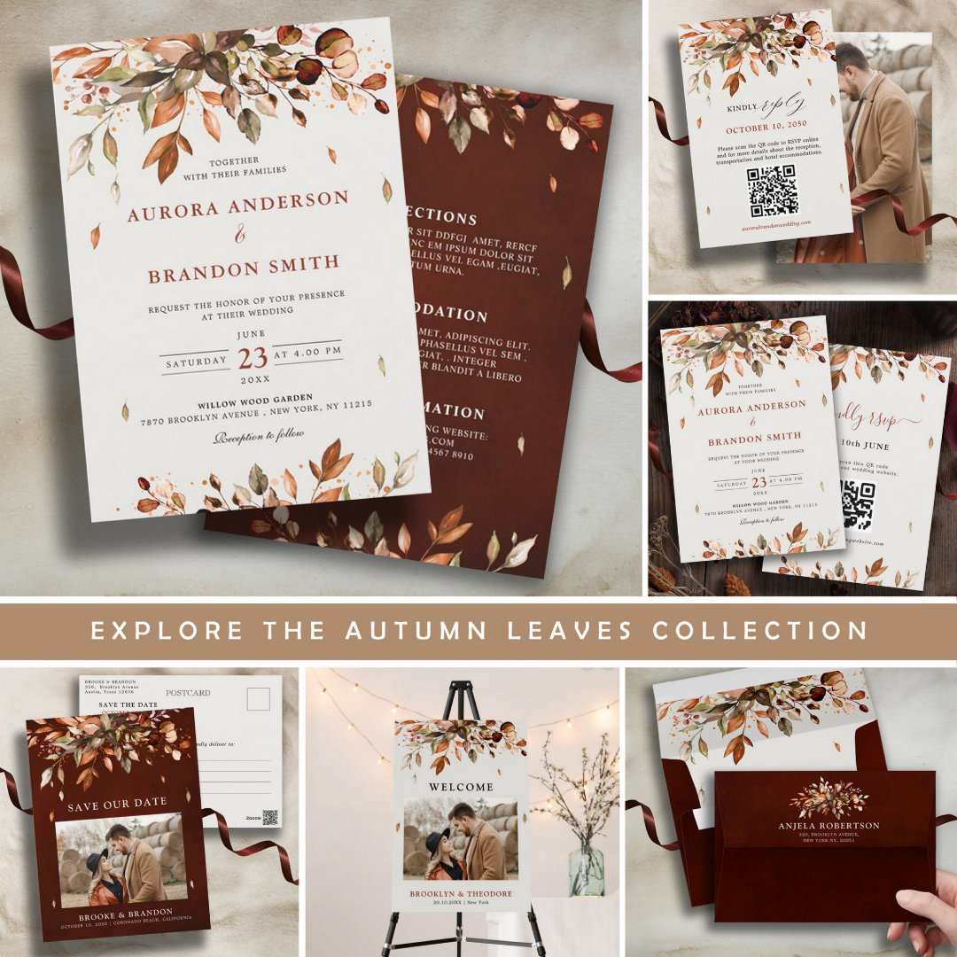 Fall Autumn Leaves Rustic Country Wedding QR Code RSVP Card | Zazzle