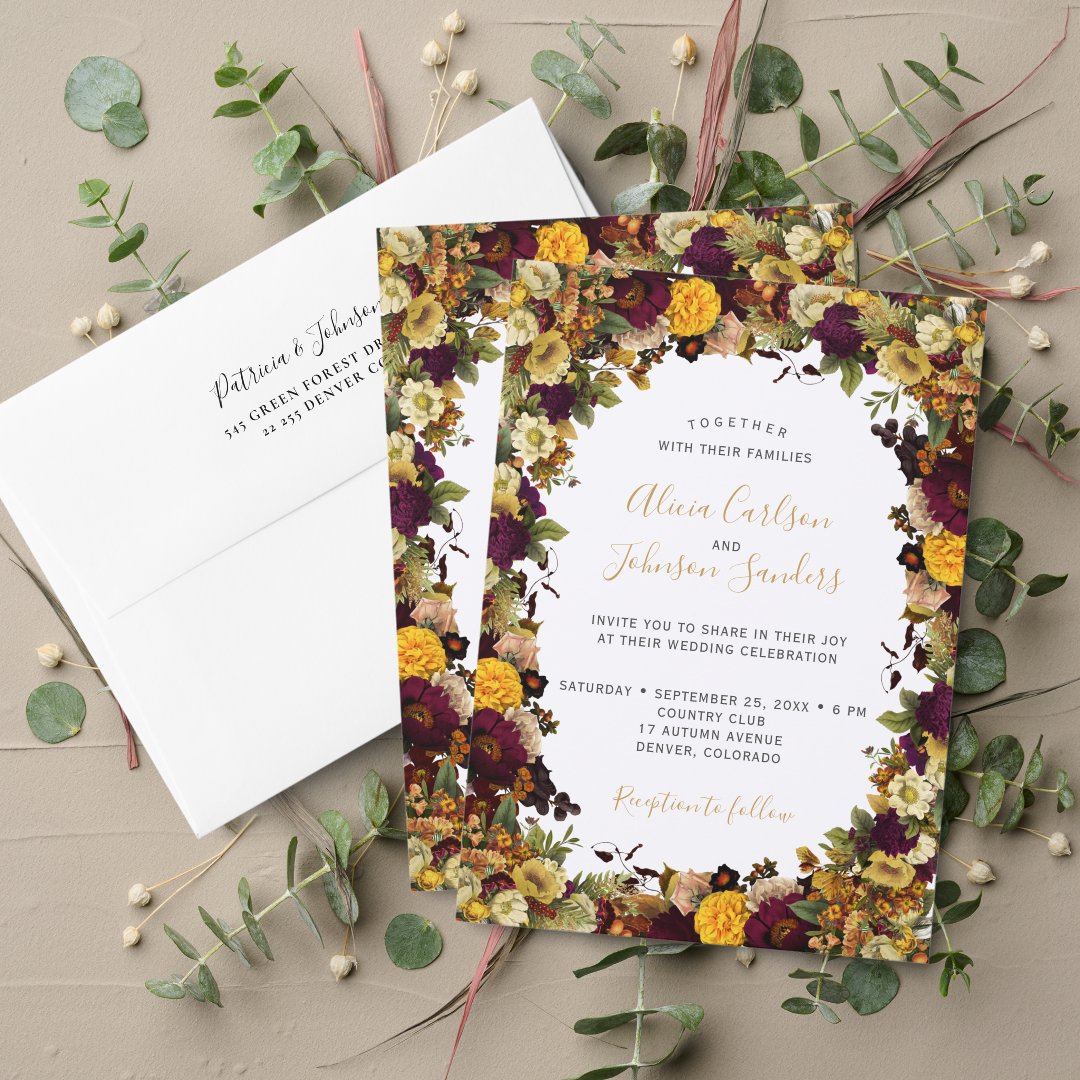 Autumn fall floral budget wedding invitation | Zazzle