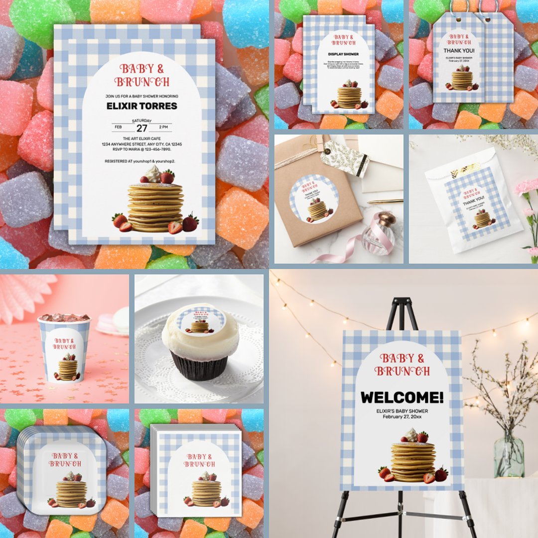Baby & Brunch Blue Strawberry Pancakes Baby Shower Napkins | Zazzle