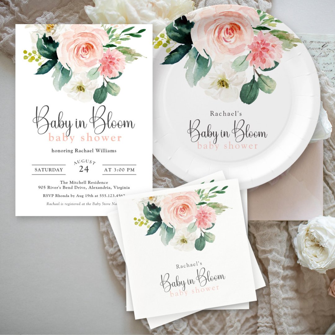 Blush Pink Floral Baby in Bloom Baby Shower Favor Boxes | Zazzle