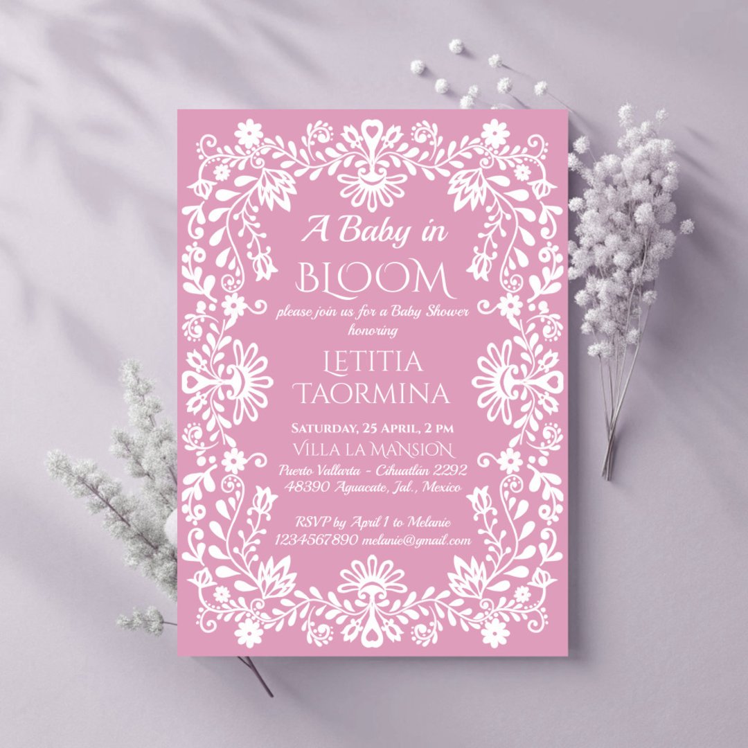 Baby in bloom dusty pink Mexican baby shower Invitation | Zazzle