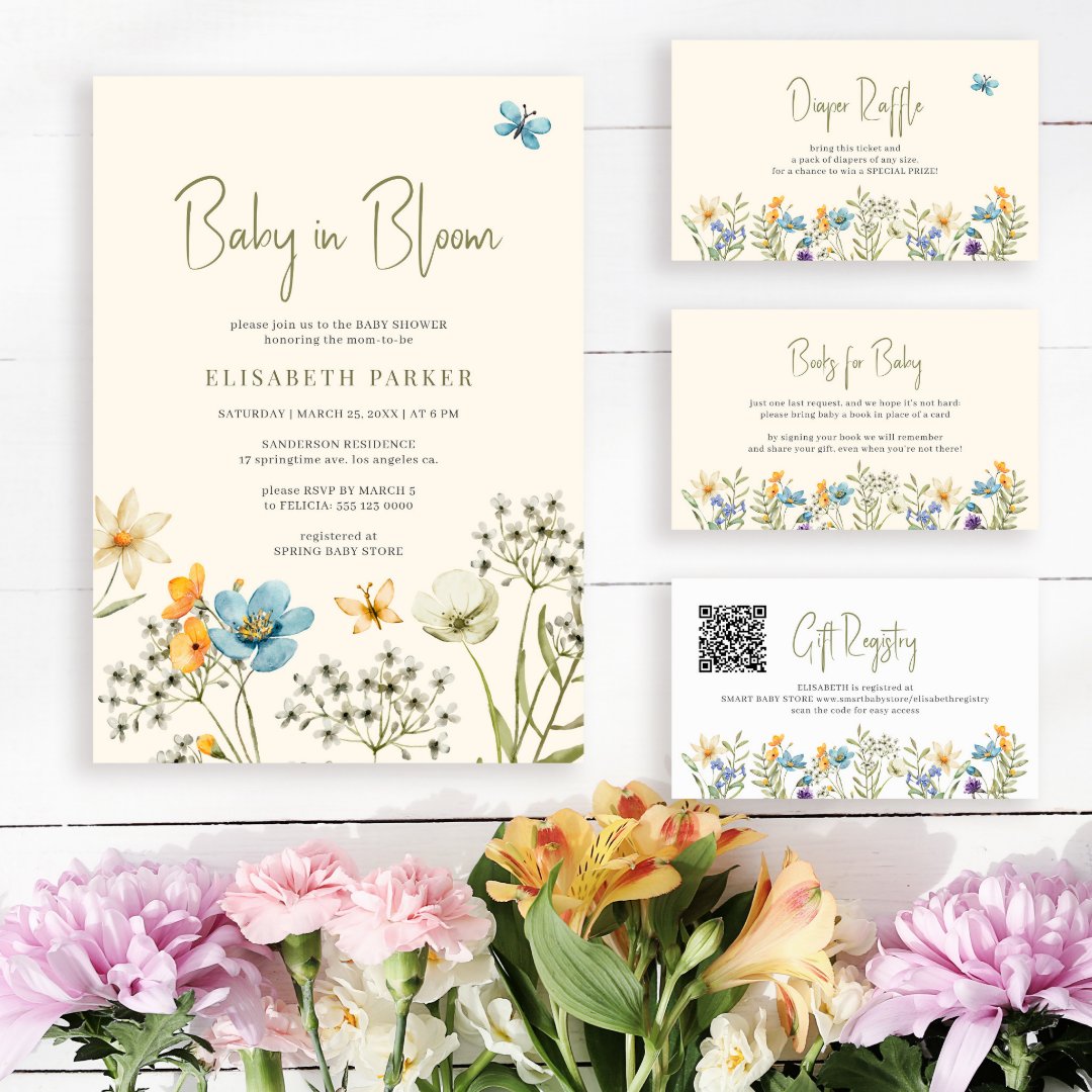Baby in bloom spring wildflower baby shower invitation | Zazzle