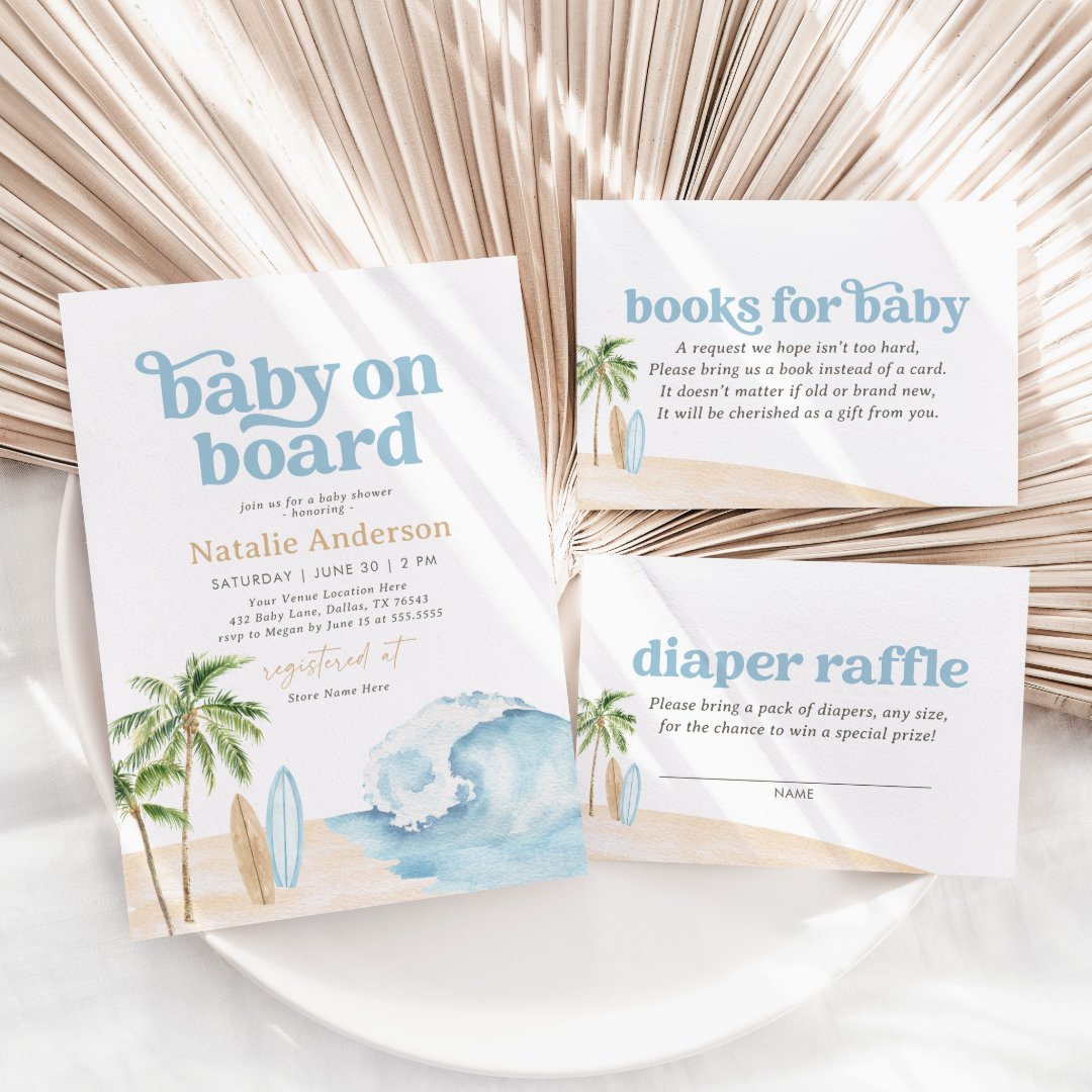 Baby on Board Beach Surf Baby Shower Invitation | Zazzle