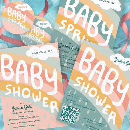 BABY SPRINKLE Cute Clouds Rainbow Rain Custom Invitation | Zazzle