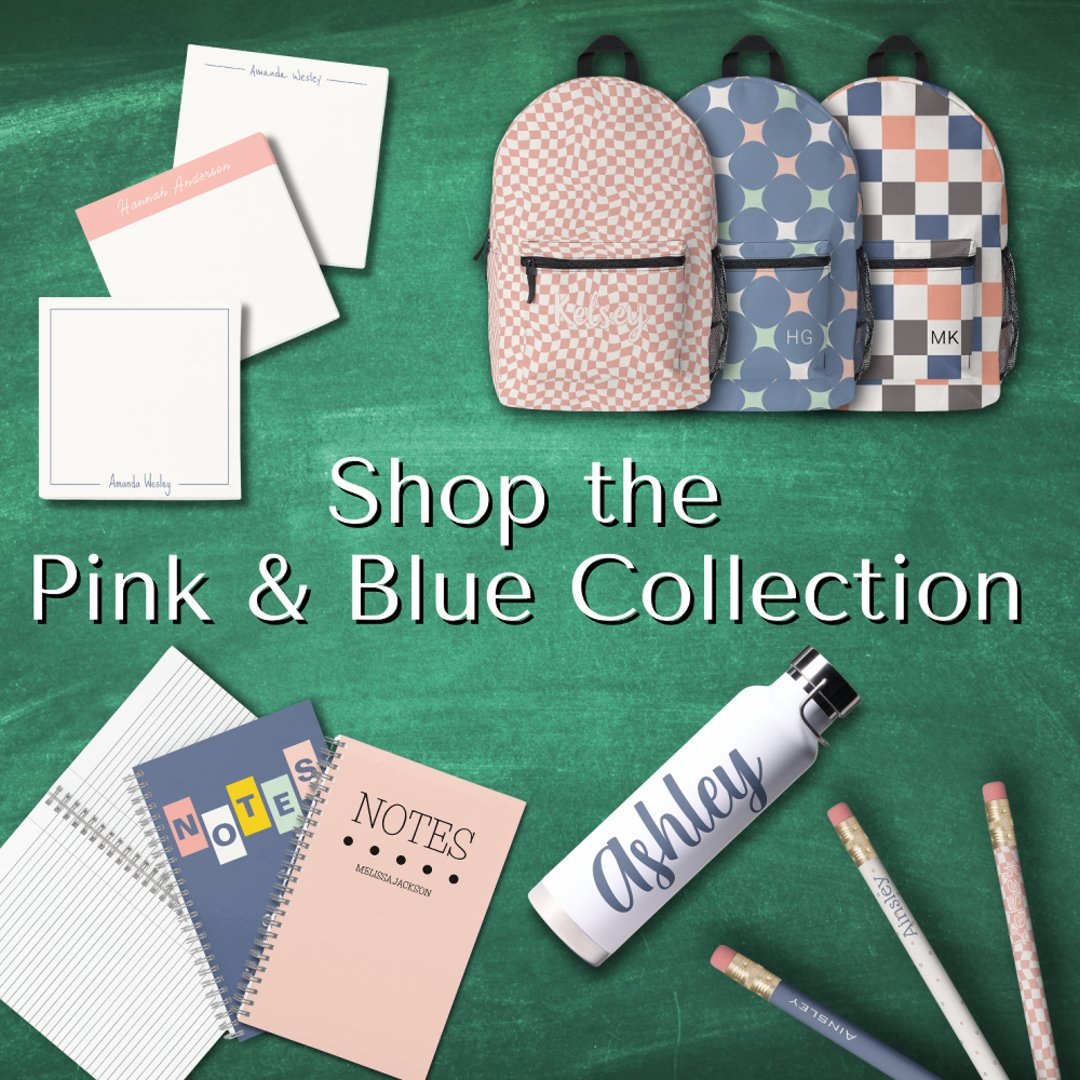 Girly Blue Monogram & School Subject Pocket Folder | Zazzle