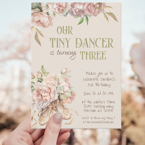 Tiny Dancer Ballerina Third Birthday Invitation | Zazzle