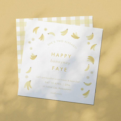 Nana Yellow Gingham Banana Party Birthday Invitation | Zazzle