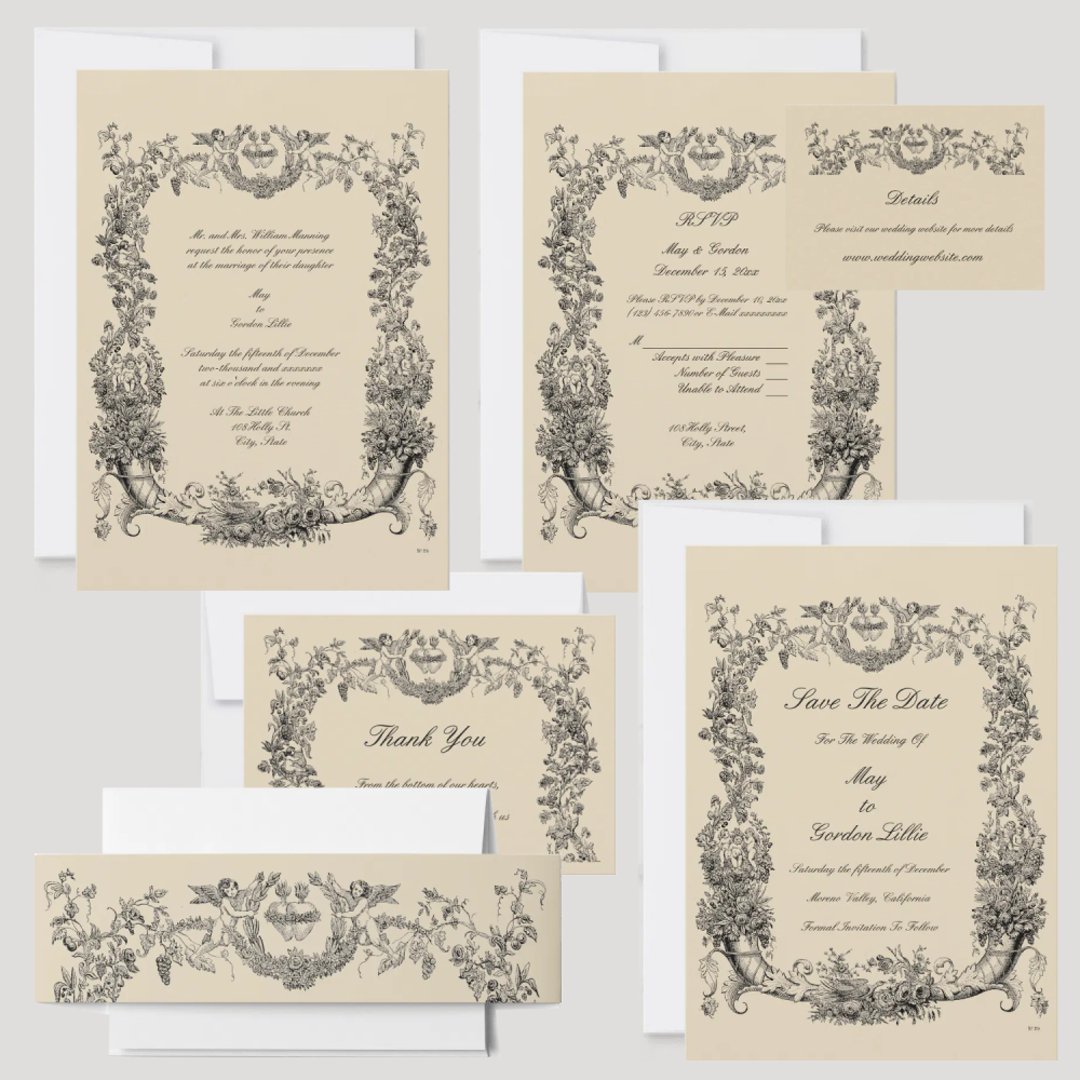 Vintage Baroque Rococo Border with Hearts RSVP Invitation | Zazzle