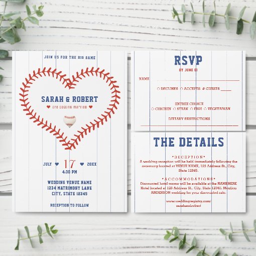Baseball Pinstripe QR Code Wedding Details Enclosure Card | Zazzle