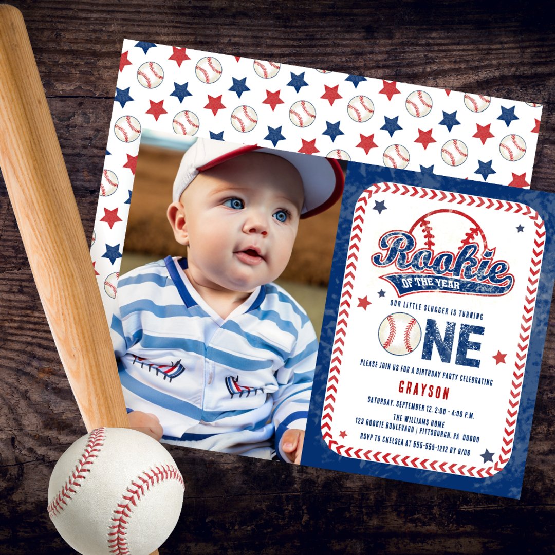 Baseball Rookie of the Year 1st Birthday Party Invitation | Zazzle