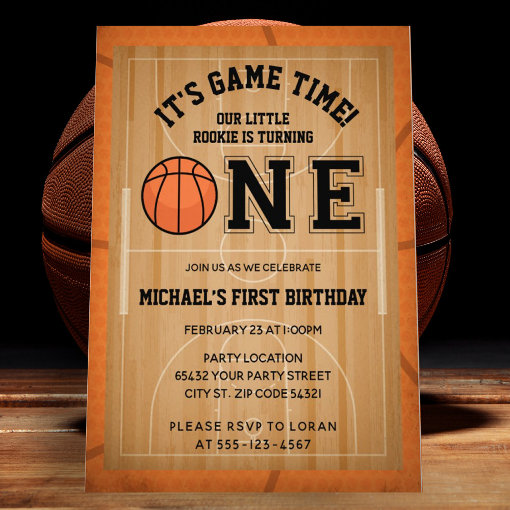 Basketball First Birthday Photo Invitation | Zazzle