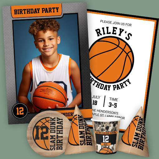 Slam Dunk Basketball Birthday Party Thank You Card | Zazzle
