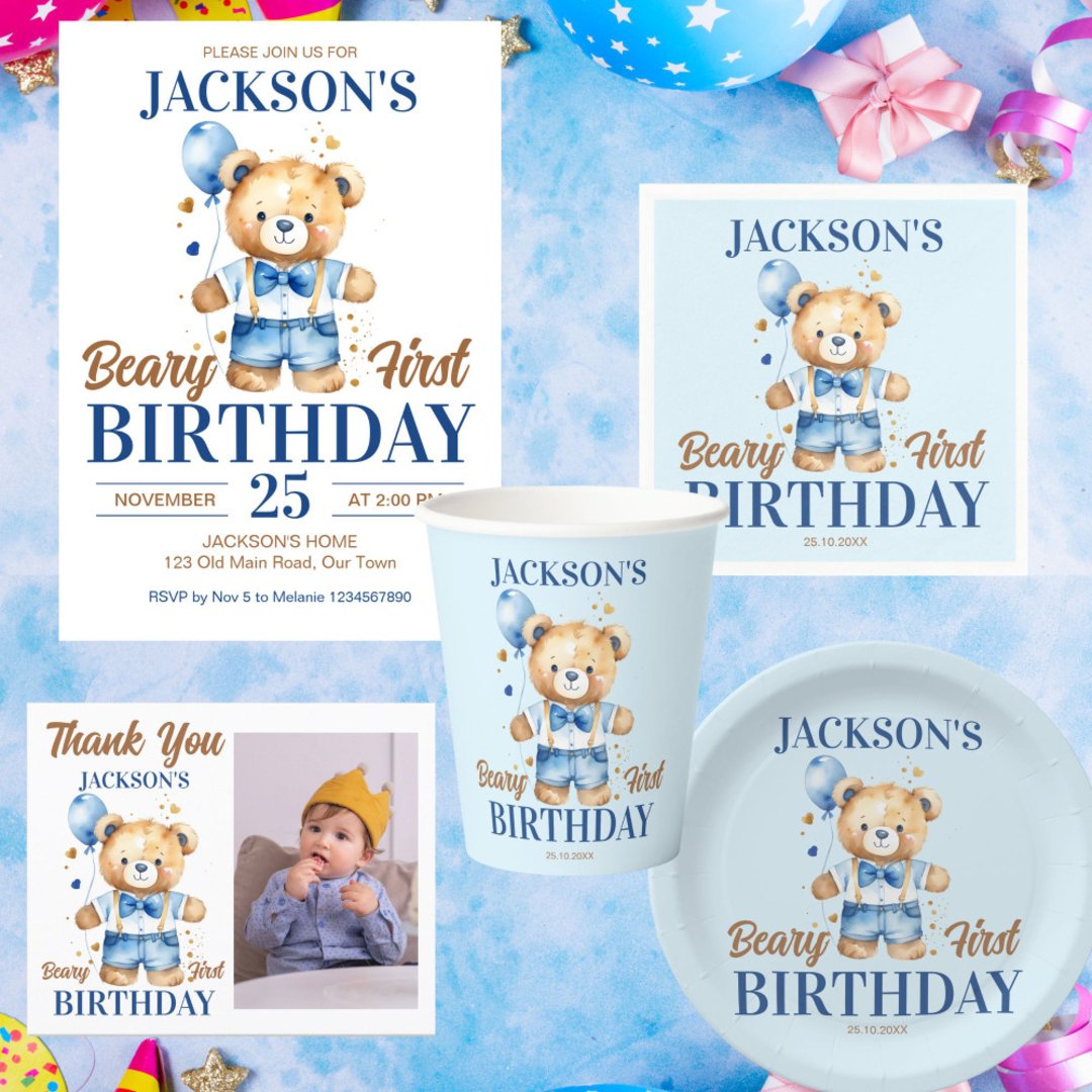 Beary 1st birthday teddy bear party invite | Zazzle