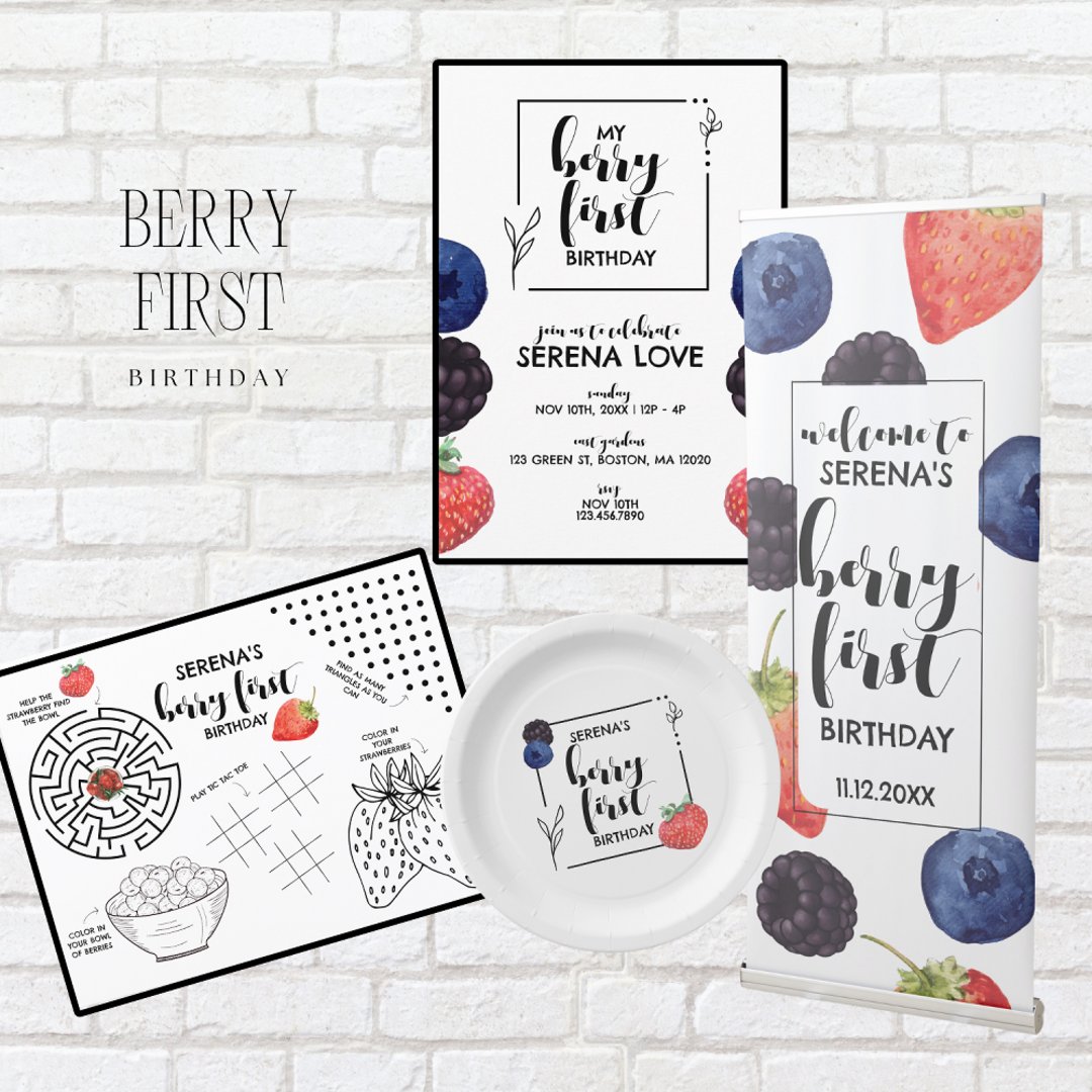 Berry First | 1st Birthday | Modern Blueberry Thank You Card | Zazzle