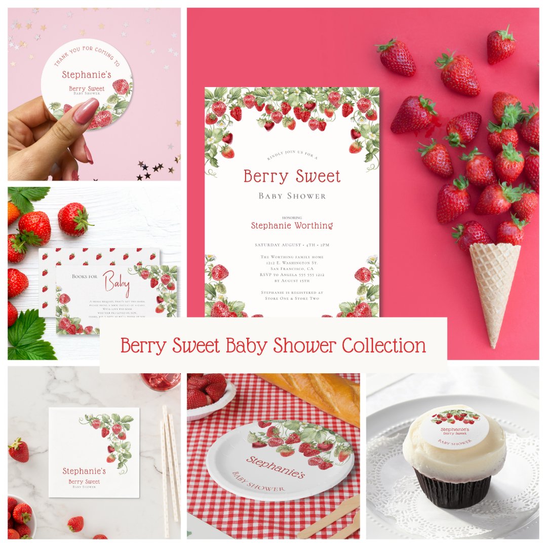 Modern Berry Sweet Strawberry Baby Shower Invitation | Zazzle