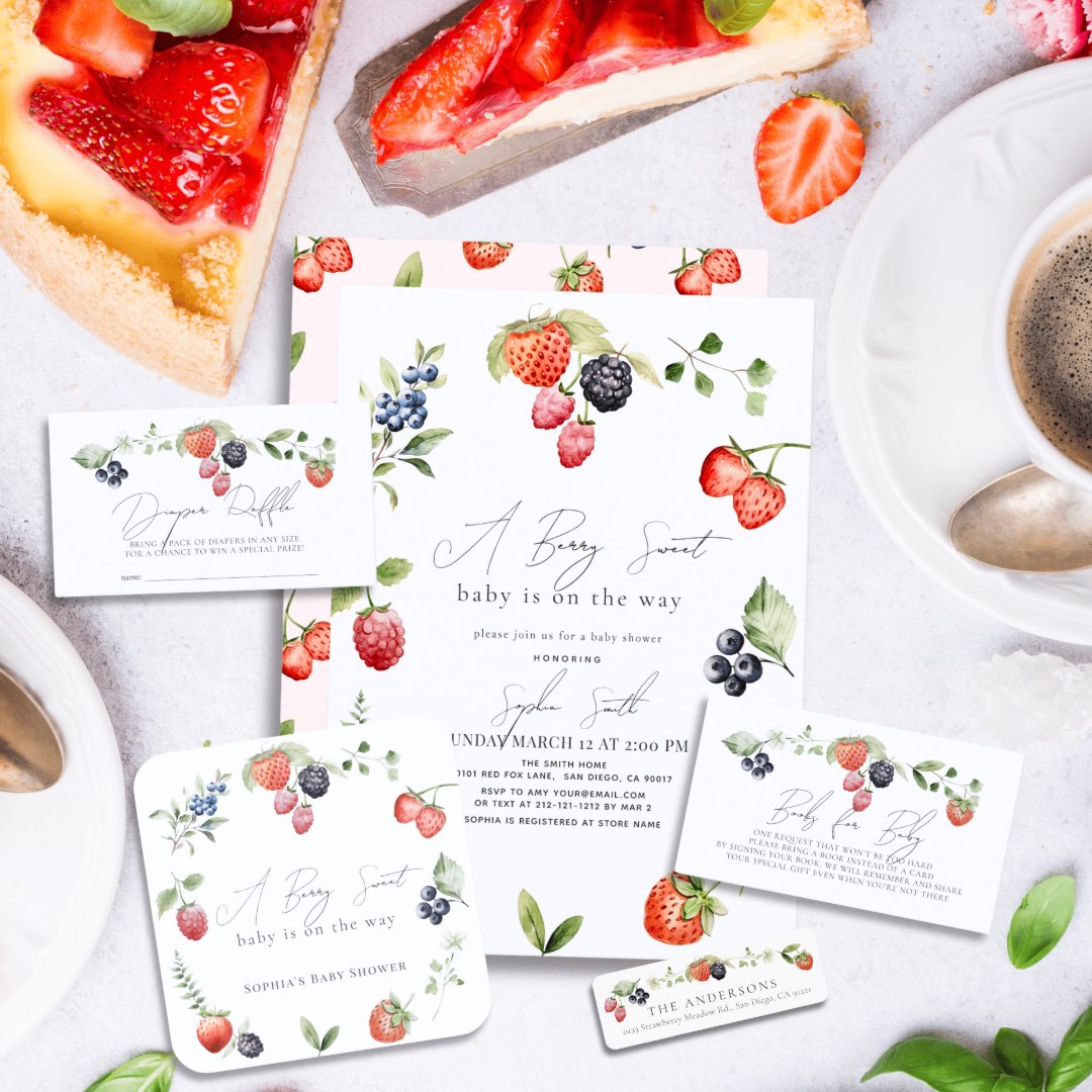 Berry Sweet Berries Girl Baby Shower Invitation | Zazzle