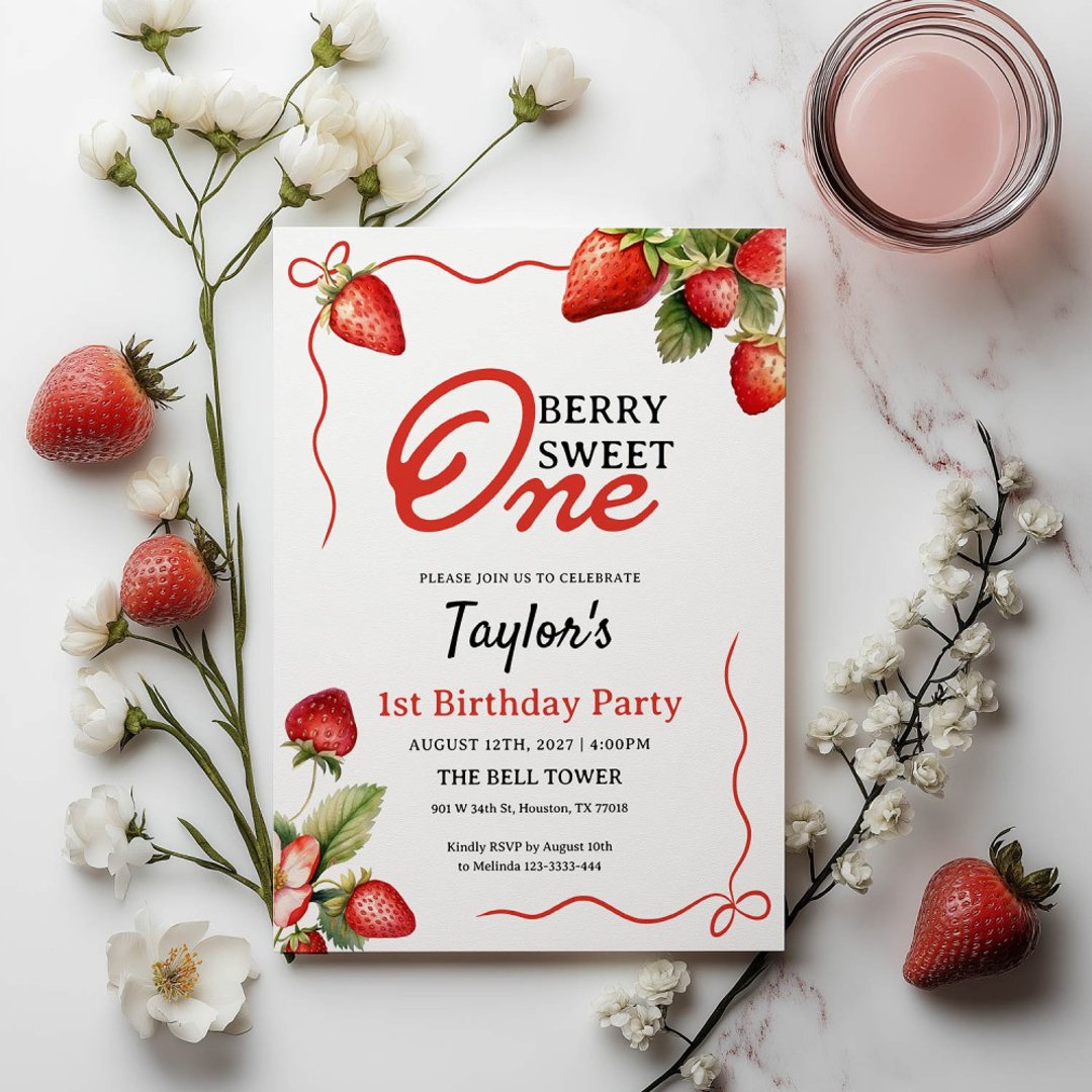 Berry Sweet One 1st Birthday Invitation | Zazzle