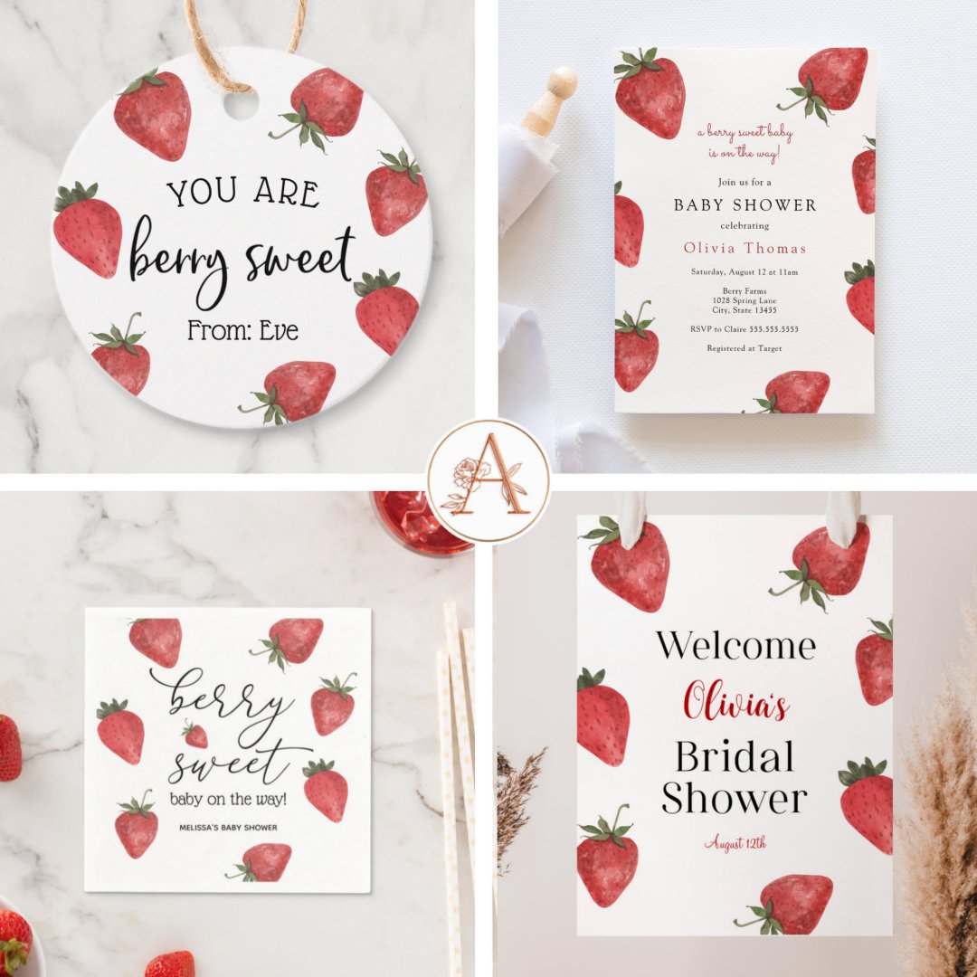 Strawberry Berry Sweet Birthday Invitation | Zazzle