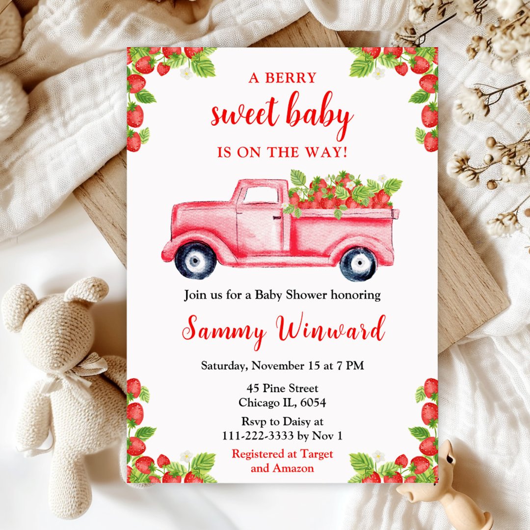 Strawberry Truck Baby Shower Diaper Raffle Enclosure Card | Zazzle