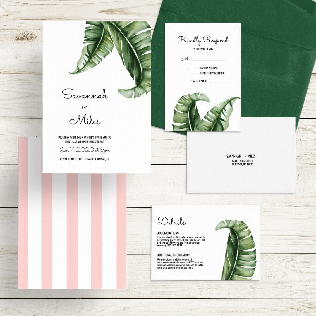 Midcentury Modern Banana Leaf Wedding Invitations | Zazzle