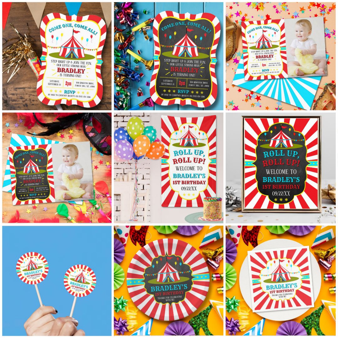 Big Top Circus Carnival Chalkboard 1st Birthday Invitation | Zazzle